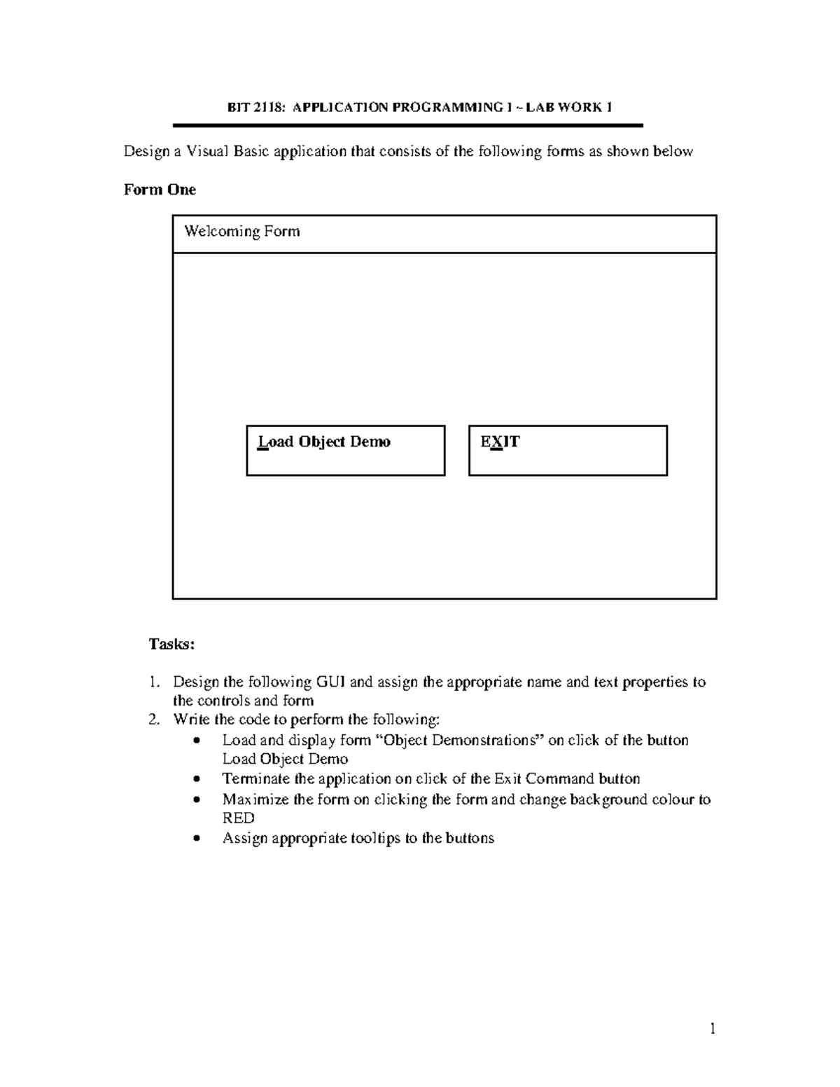 Lab Work 1 - Notes - 1 BIT 2118: APPLICATION PROGRAMMING I ~ LAB WORK 1 ...