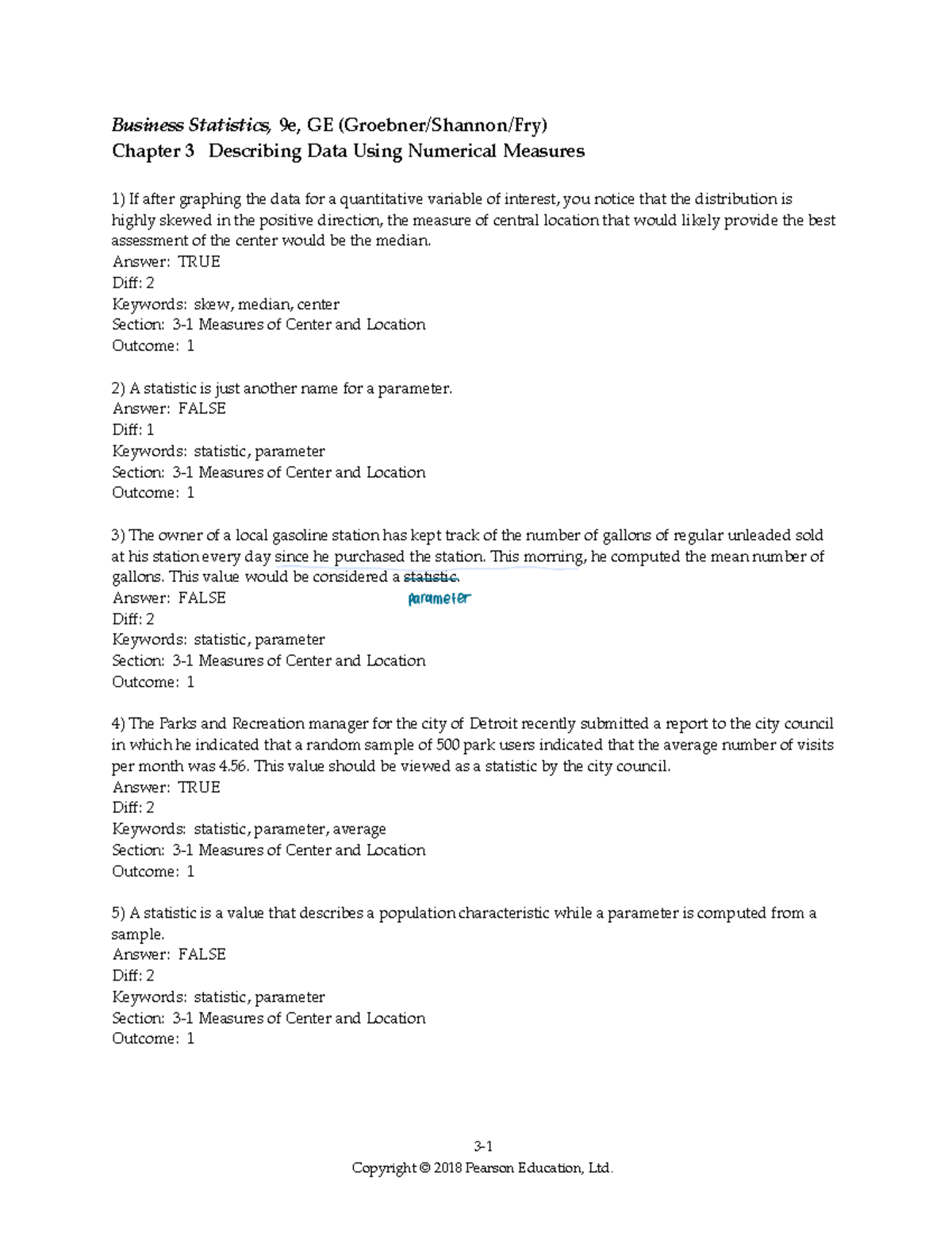 Ch3 - statistics - 3- Business Statistics, 9e, GE (Groebner/Shannon/Fry ...