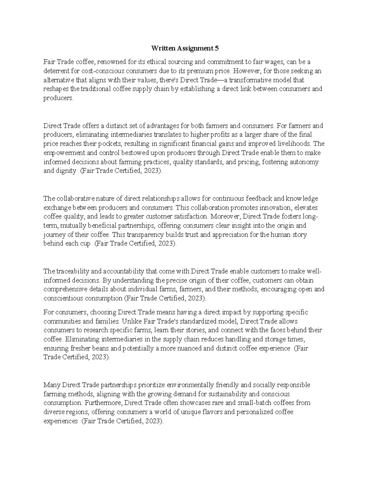 WA5 - written assignment unit 5 - Written Assignment 5 Fair Trade ...