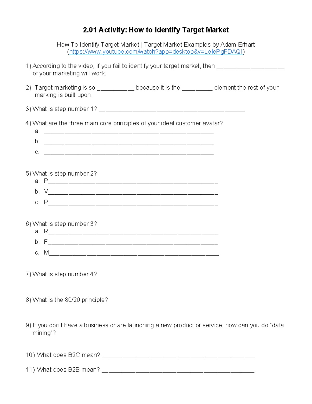 2.01 How to identify target market - 2 Activity: How to Identify Target ...