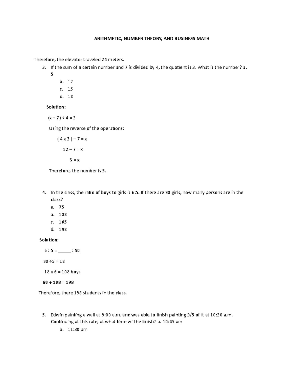8 Arithmetic, Number Theory, AND Business MATH - ARITHMETIC, NUMBER ...
