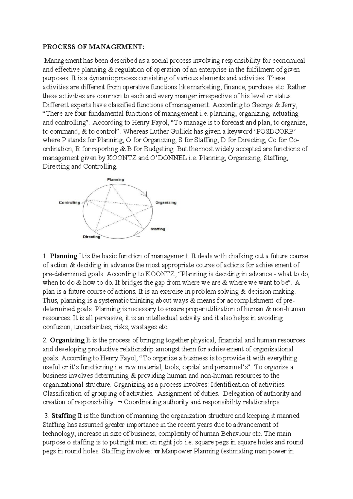 UNIT 1 - It's useful - PROCESS OF MANAGEMENT: Management has been ...