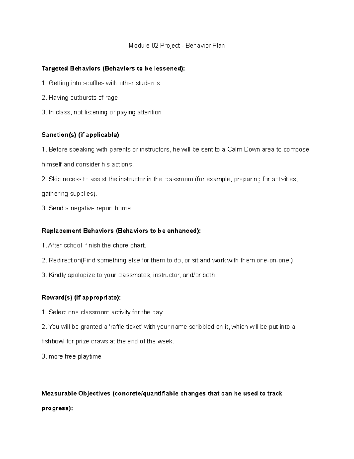 Aahmed Module 02 Project 02202022 - Module 02 Project - Behavior Plan Targeted Behaviors ...