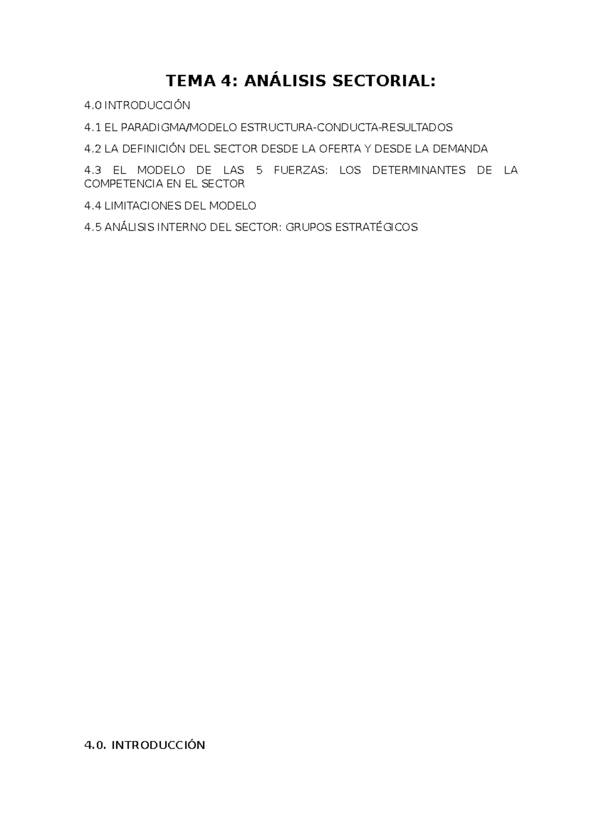 TEMA 4 - APUNTES COMPLETOS - TEMA 4: ANÁLISIS SECTORIAL: 4 INTRODUCCIÓN ...