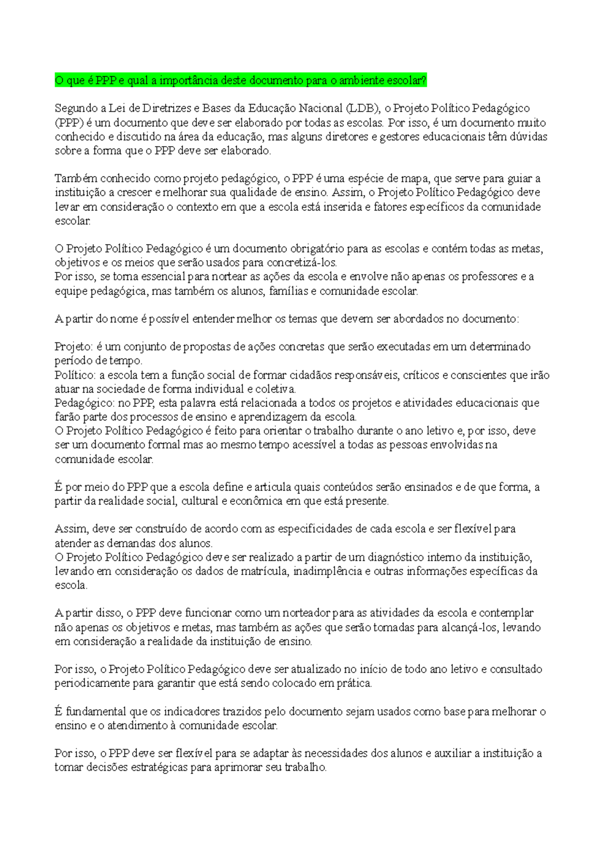 Facul PPP E BNCC - Resumo. - O que é PPP e qual a importância deste ...