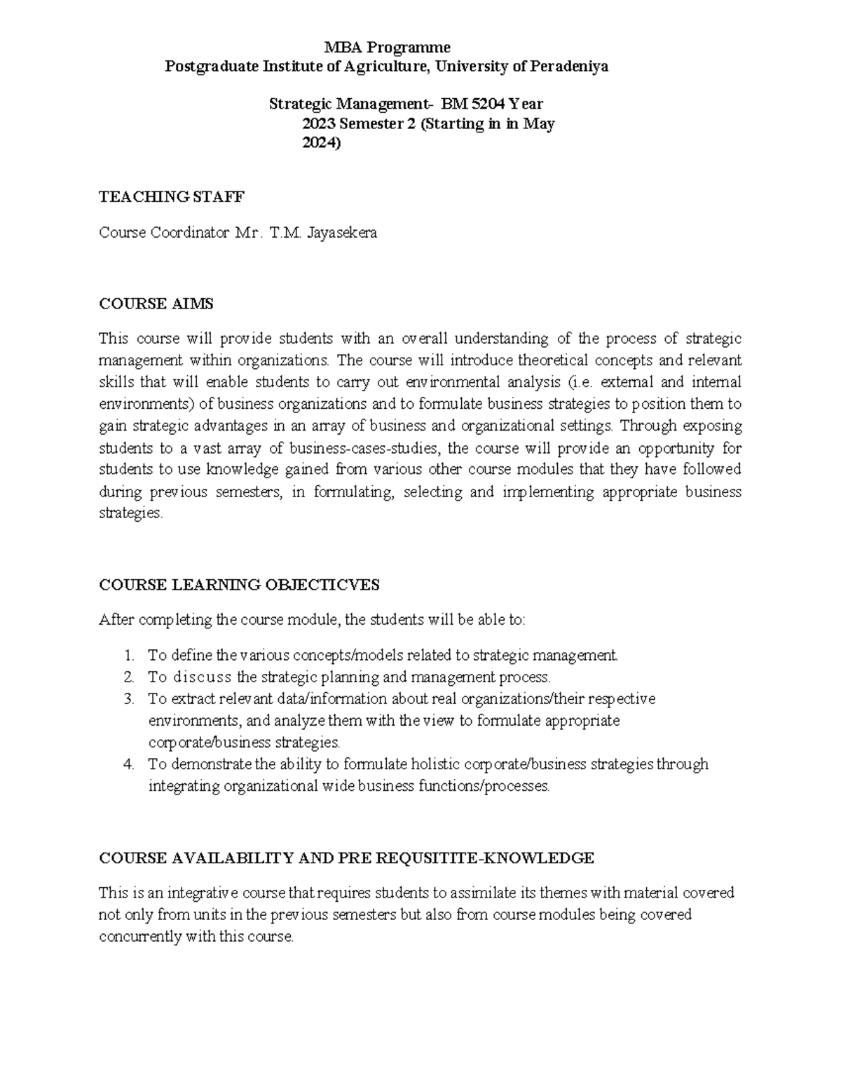 1. Strategic Management- Course Outline 2023 Sem2( in May 2024) - MBA ...