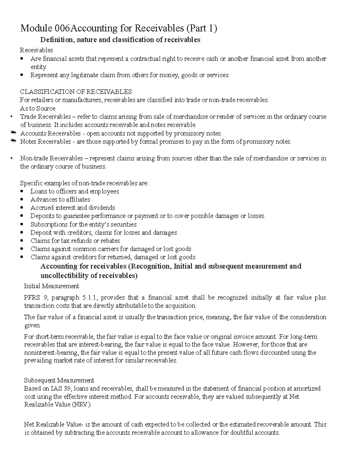 W3 Module 006Accounting for Receivables (Part 1) - Module 006Accounting for Receivables (Part 1 ...