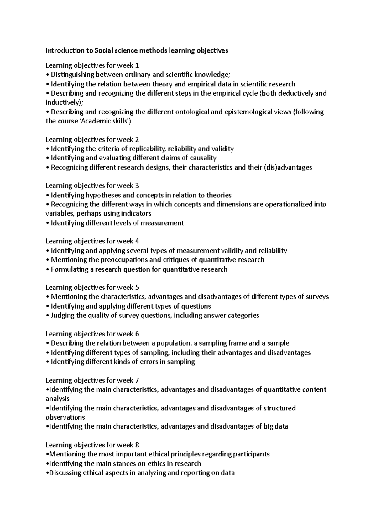 Leerdoelen science methods - Introduction to Social science methods ...