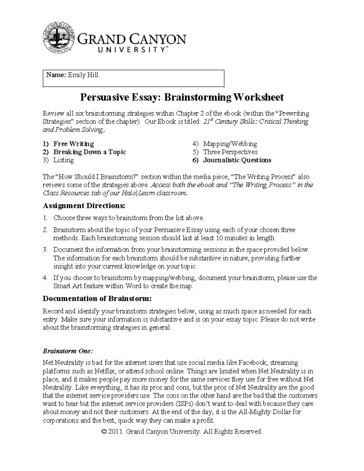PHI105 T2 Brainstorming Worksheet 4 13 2023 - Name: Emily Hill ...