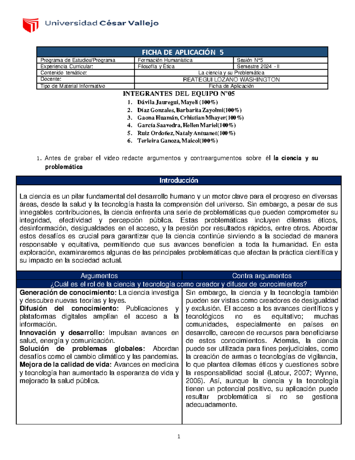 Sesión 5 - Equipo 5 Filosofía y Ética UCV - 1 FICHA DE APLICACIÓN 5 Programa de Estudios ...