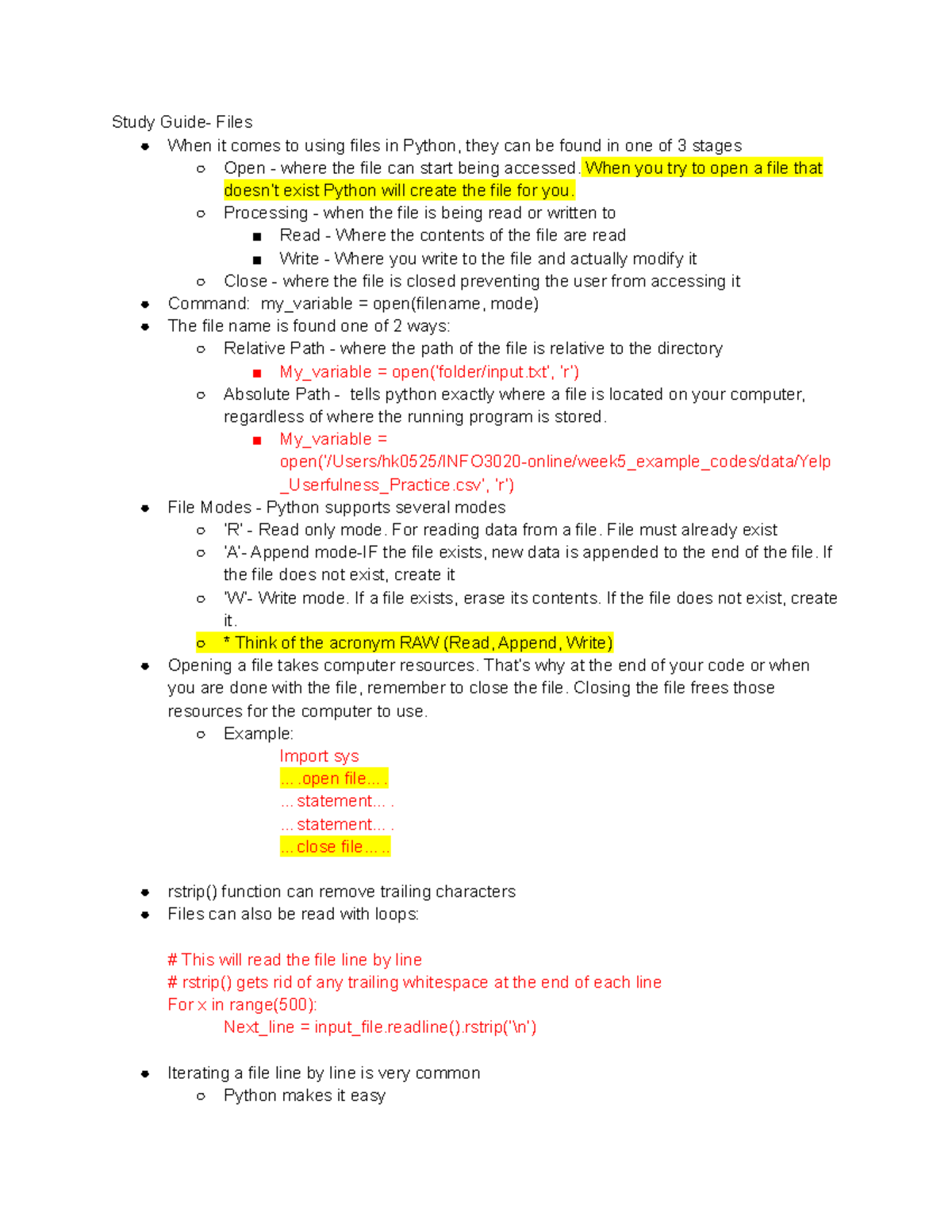 Study Guide- Files - Study Guide- Files When it comes to using files in ...