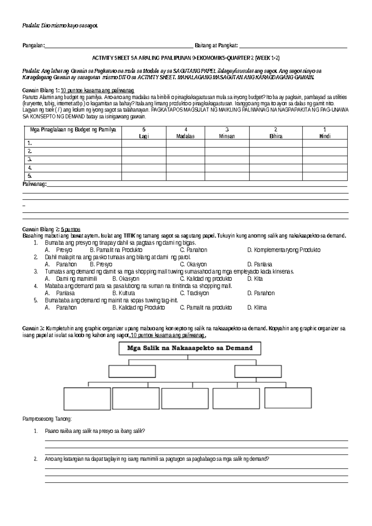 Q2 week 1-2 AP activity sheet - Paalala: Dito mismo kayo sasagot. - Studocu
