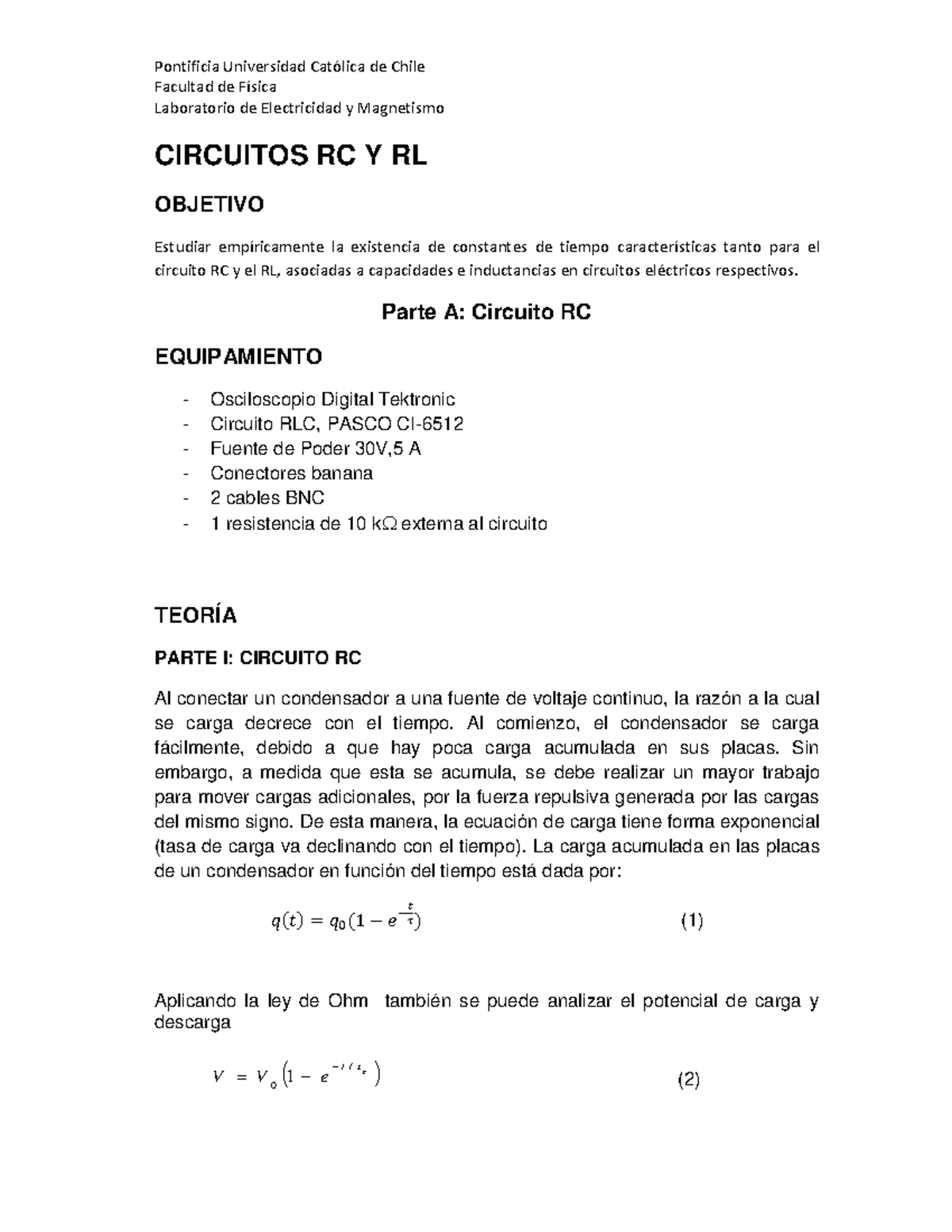 Circuito RC y RL uv - Material variado para ecuaciones diferenciales - Facultad de Física - Studocu