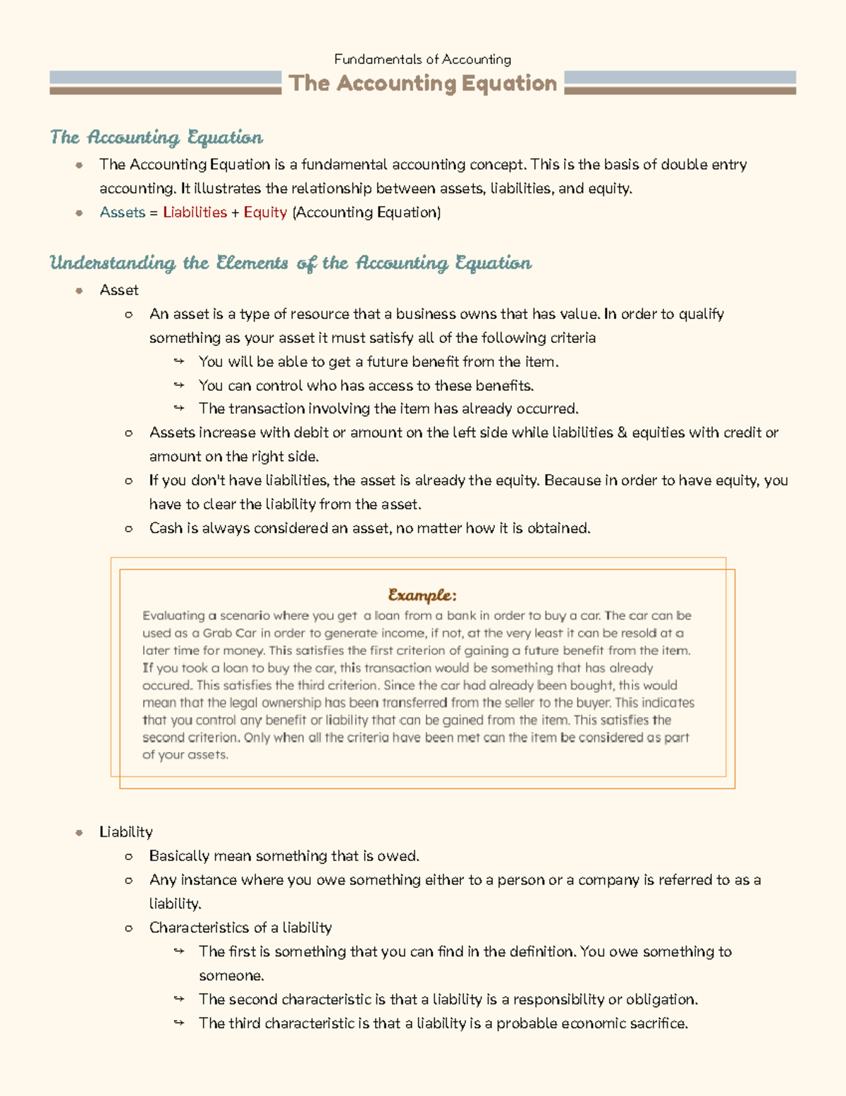 [ACCT 101] The Accounting Equation - Fundamentals of Accounting The ...