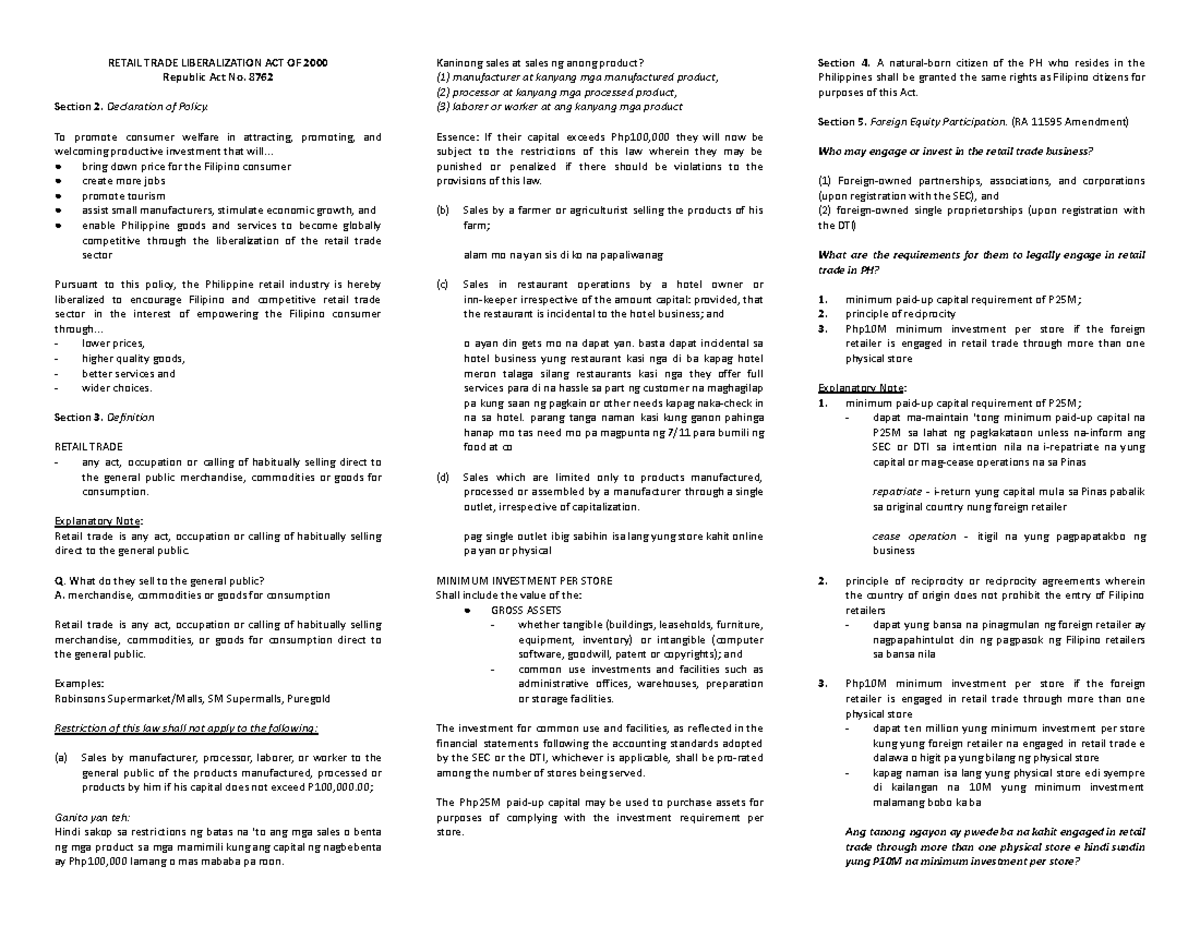 Retail Trade Liberalization Act - RETAIL TRADE LIBERALIZATION ACT OF ...