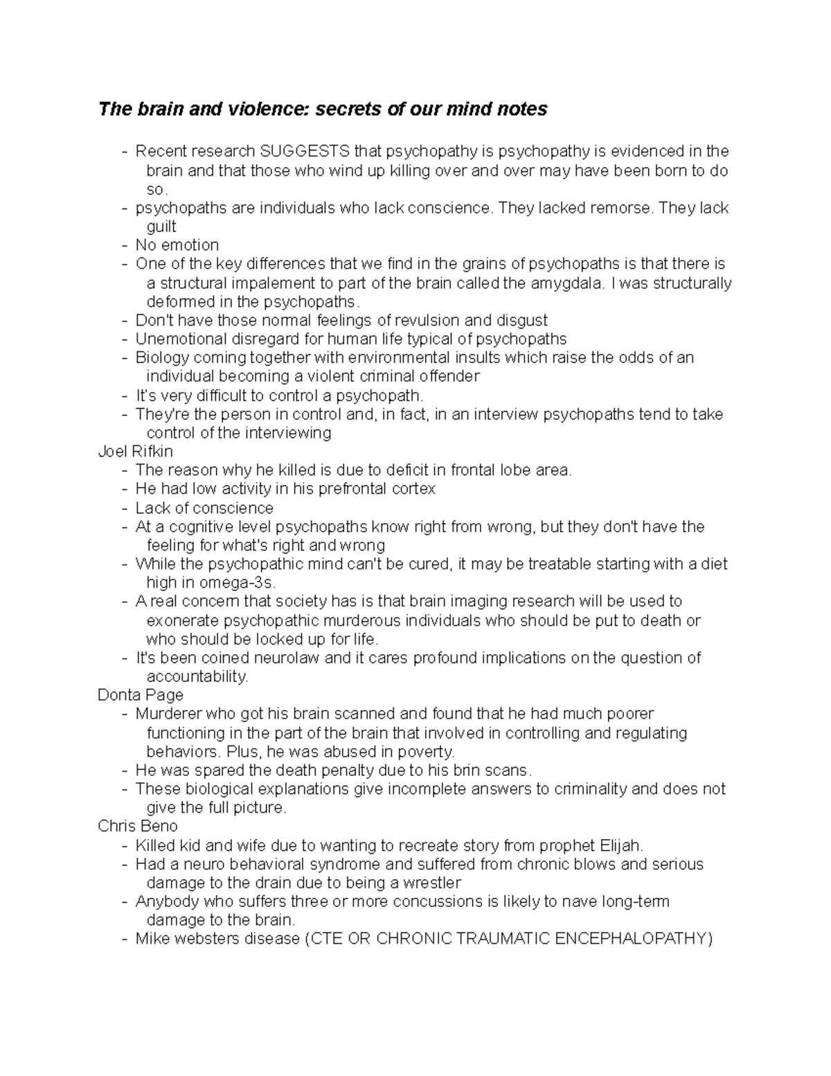 The brain and violence notes - The brain and violence: secrets of our ...