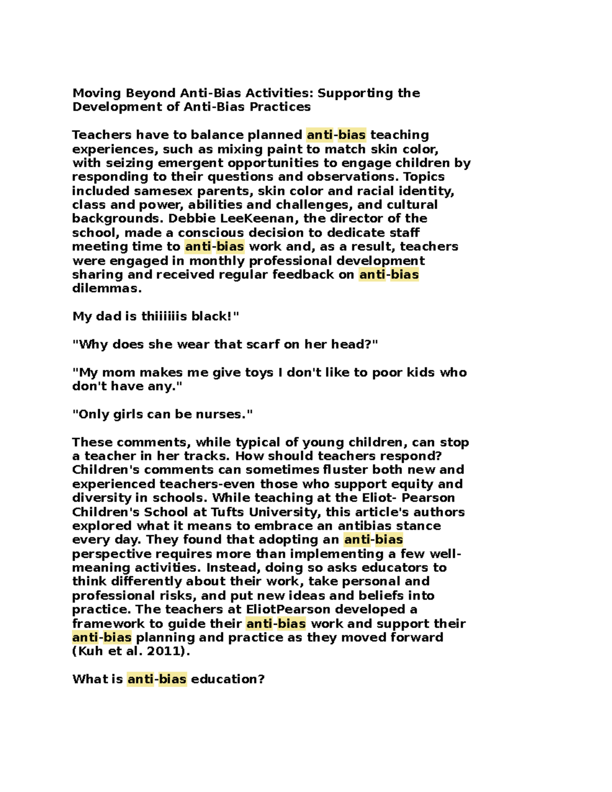 Moving Beyond Anti Bias - Moving Beyond Activities: Supporting the Development of Practices ...