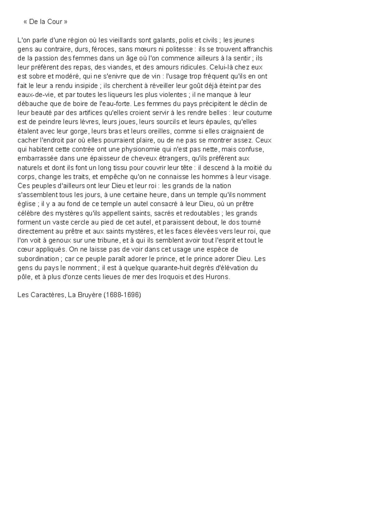Texte 4 - De la cour - Notes pour le bac de français. - « De la Cour ...