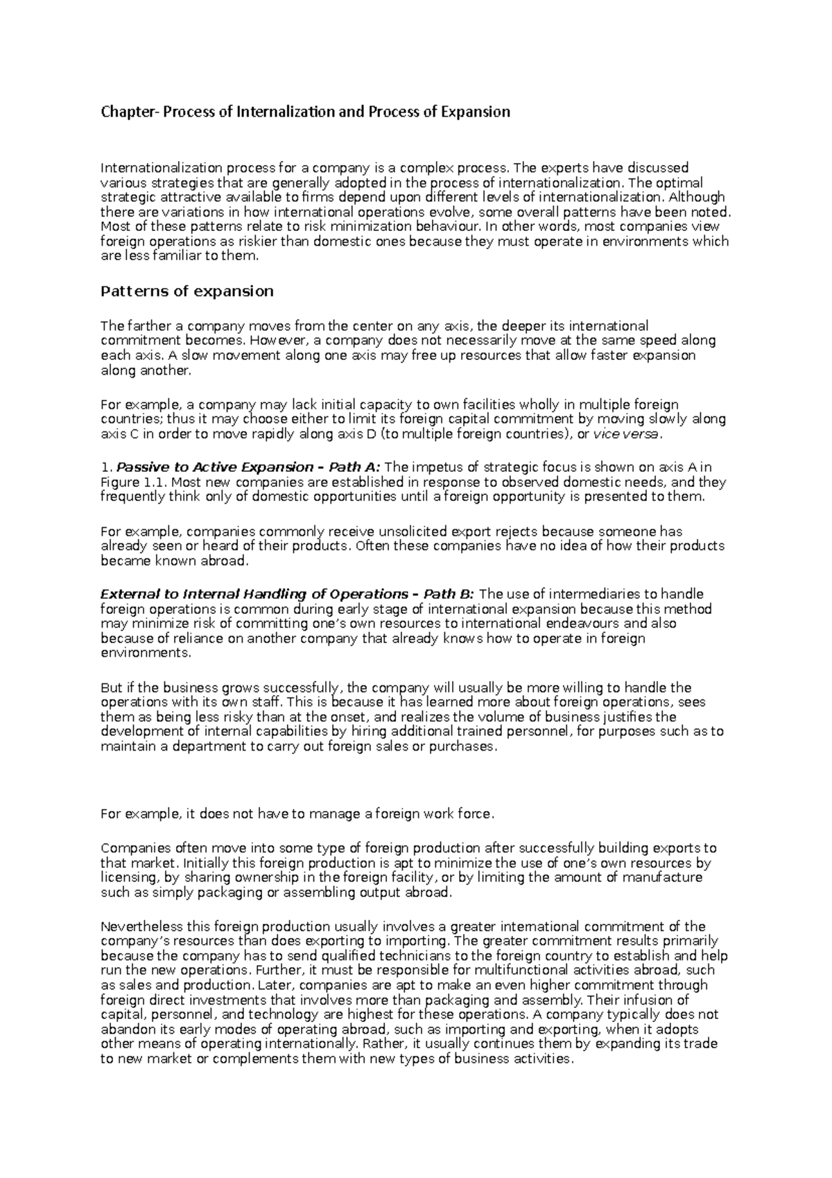 Chapter- Process of Internalization and Process of Expansion - Chapter ...