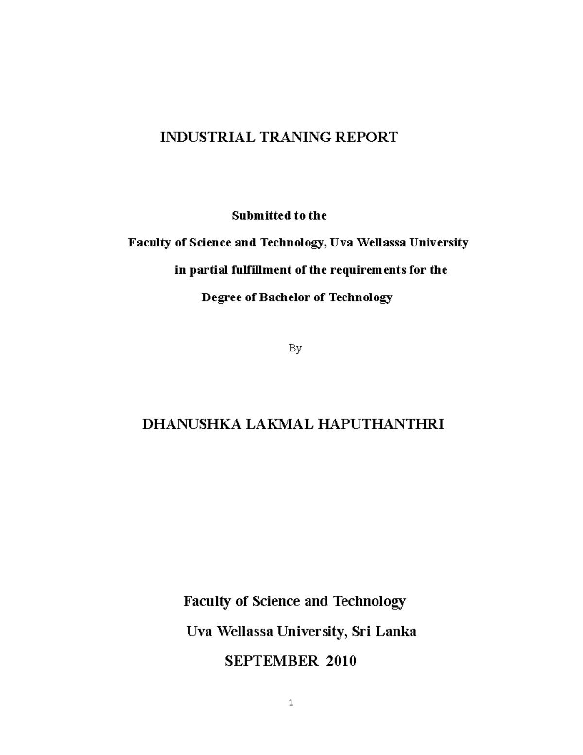 Traning repott final - training report industrial - INDUSTRIAL TRANING ...