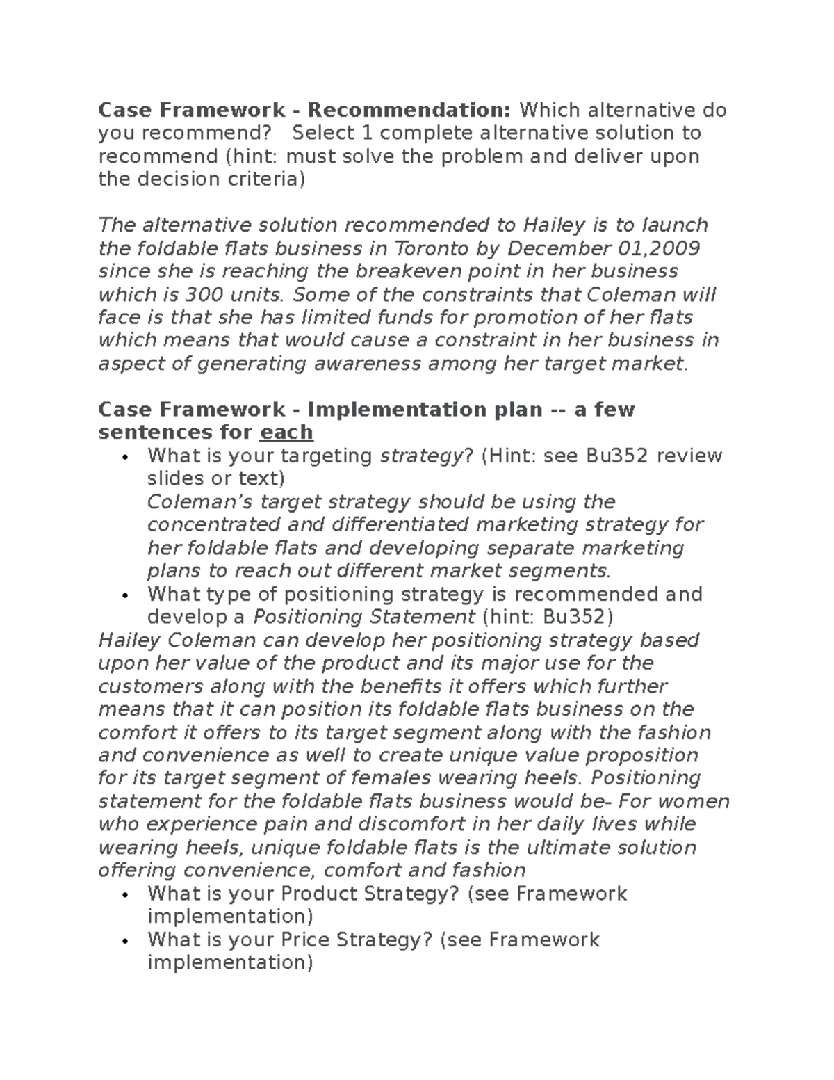 DAMN+ Heels - Case analysis questions - Case Framework - Recommendation ...