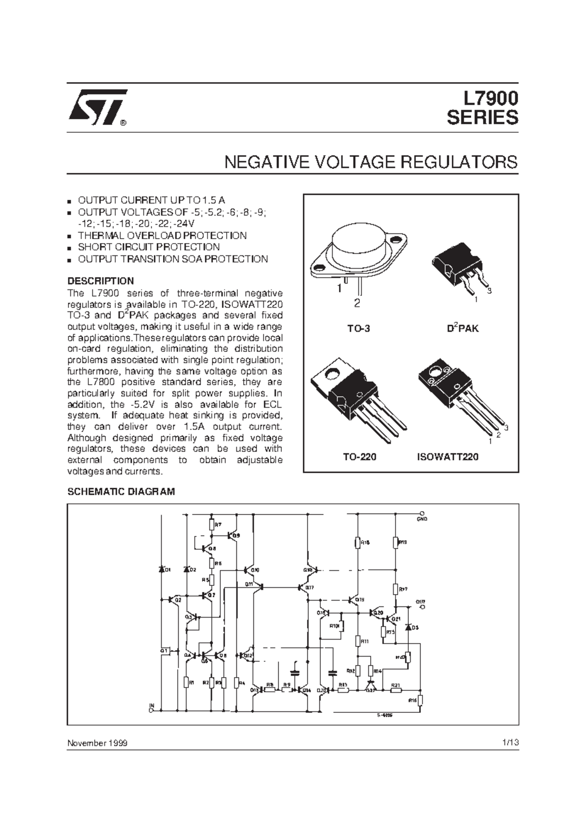 L7900 - DATASHEET - SERIES NEGATIVE VOLTAGE REGULATORS November 1999 ...