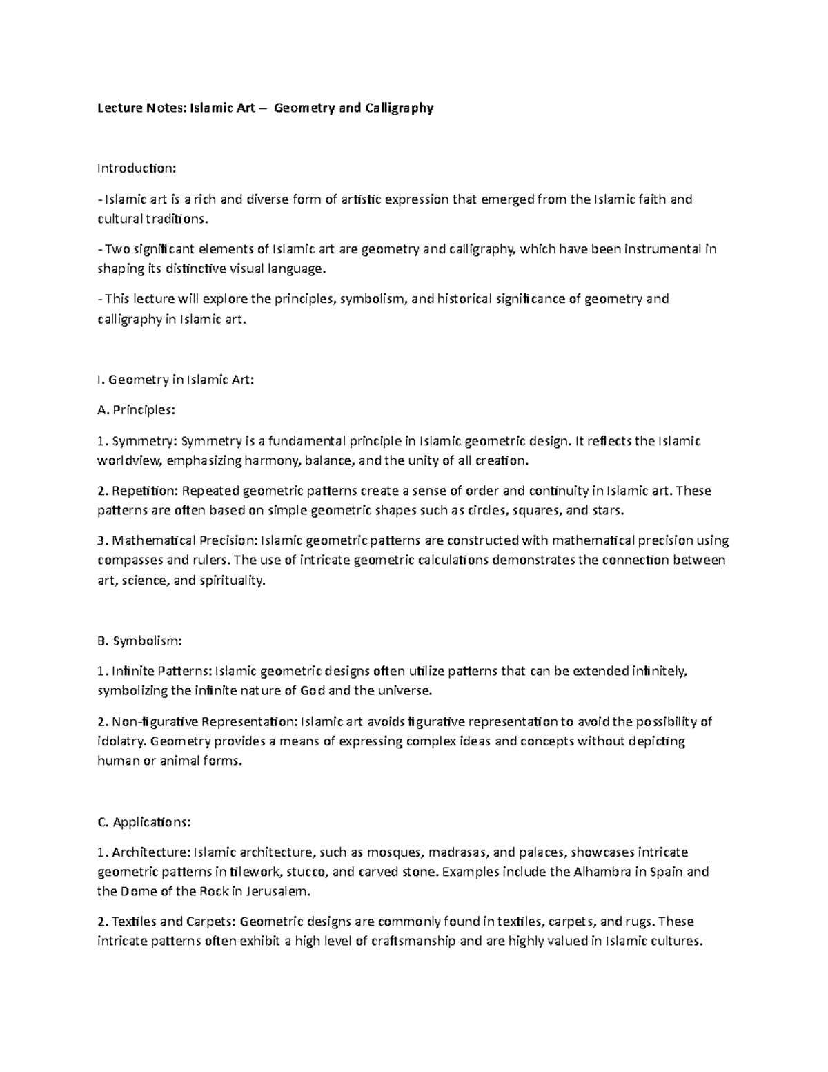 Lecture Notes: Islamic Art – Geometry and Calligraphy - Lecture Notes ...