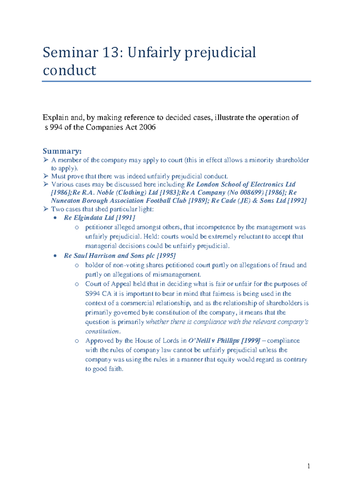 Seminar 13 Unfairly prejudicial conduct - Seminar 13 : Unfairly ...
