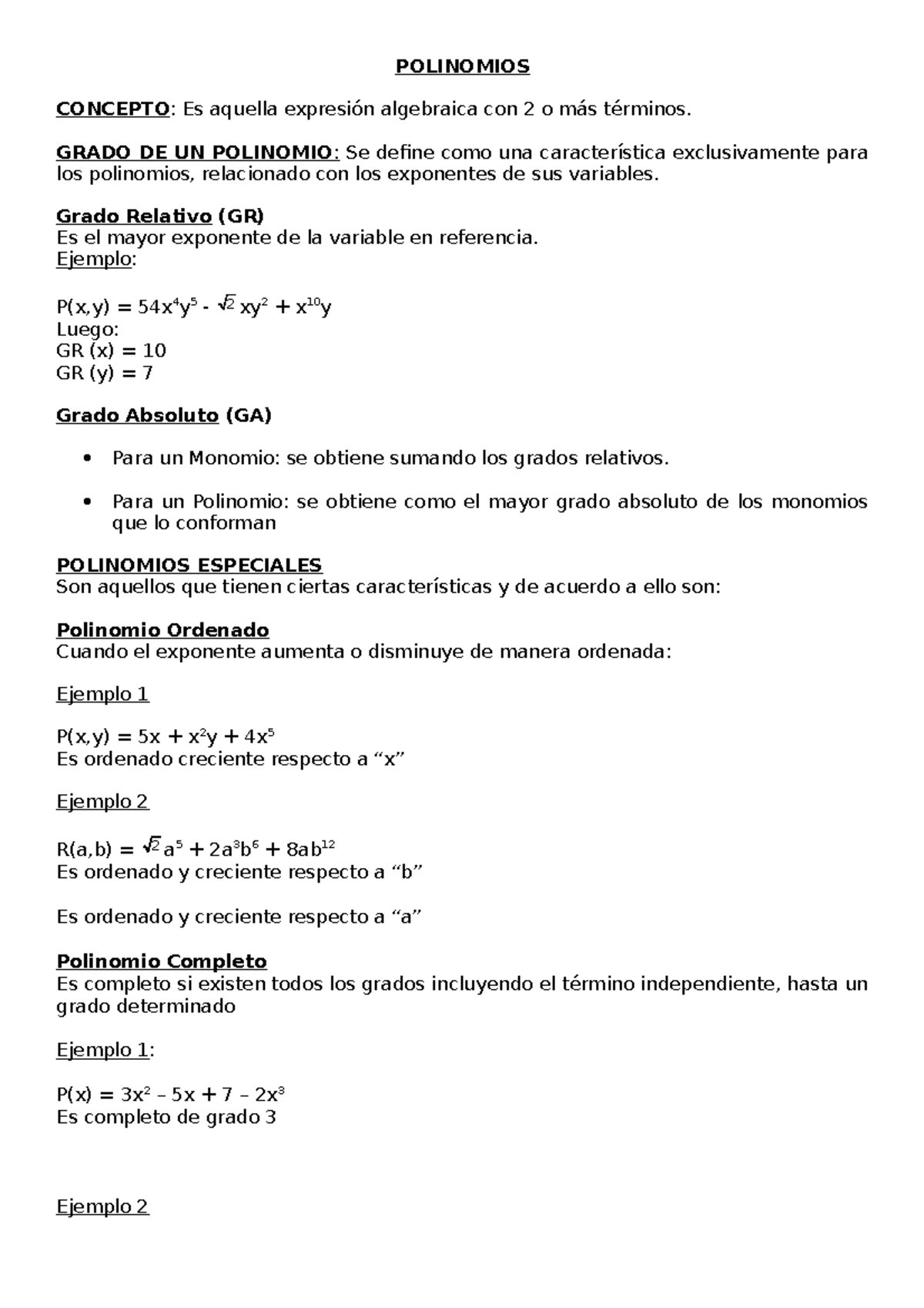 Polinomios - POLINOMIOS CONCEPTO : Es aquella expresión algebraica con ...