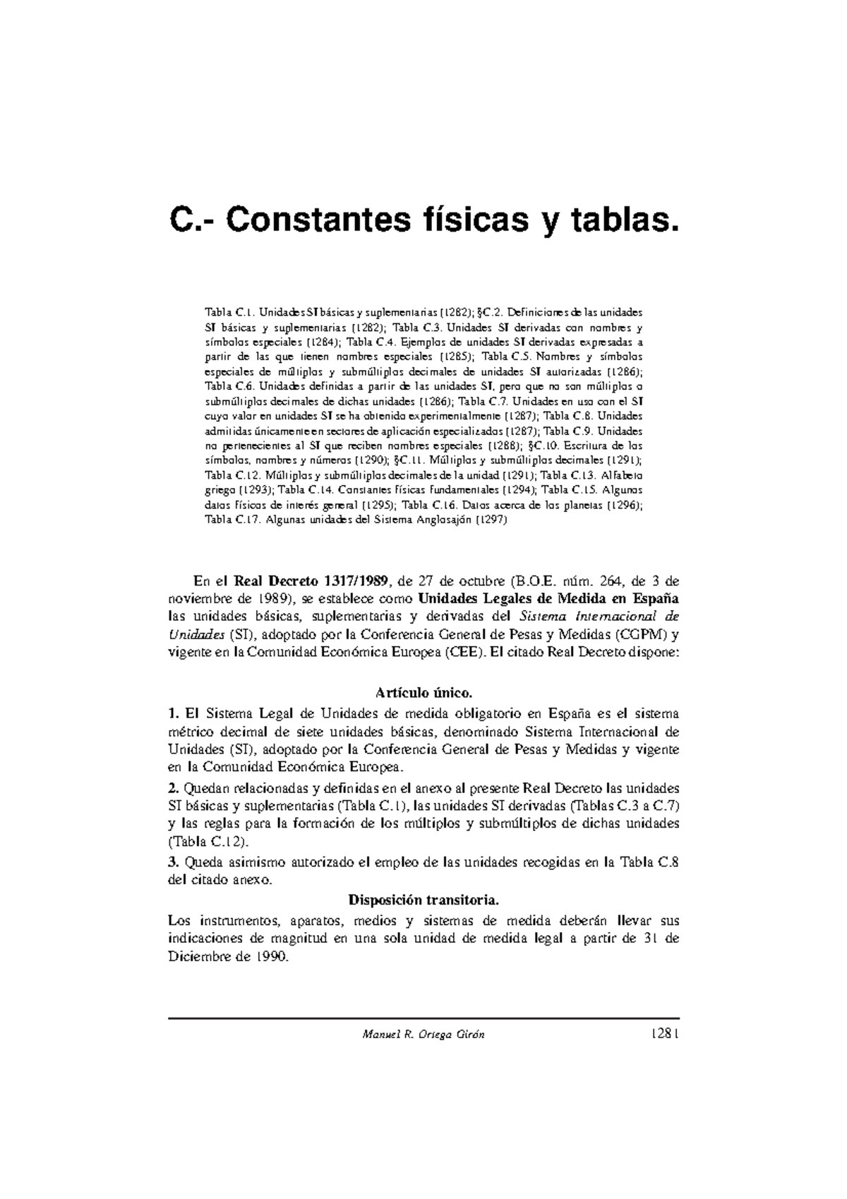 Constantes Físicas y Tablas - C.- Constantes físicas y tablas. Tabla C ...