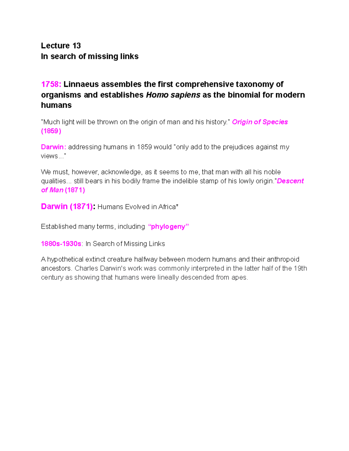 Lecture 13 in search of missing link - Lecture 13 In search of missing ...