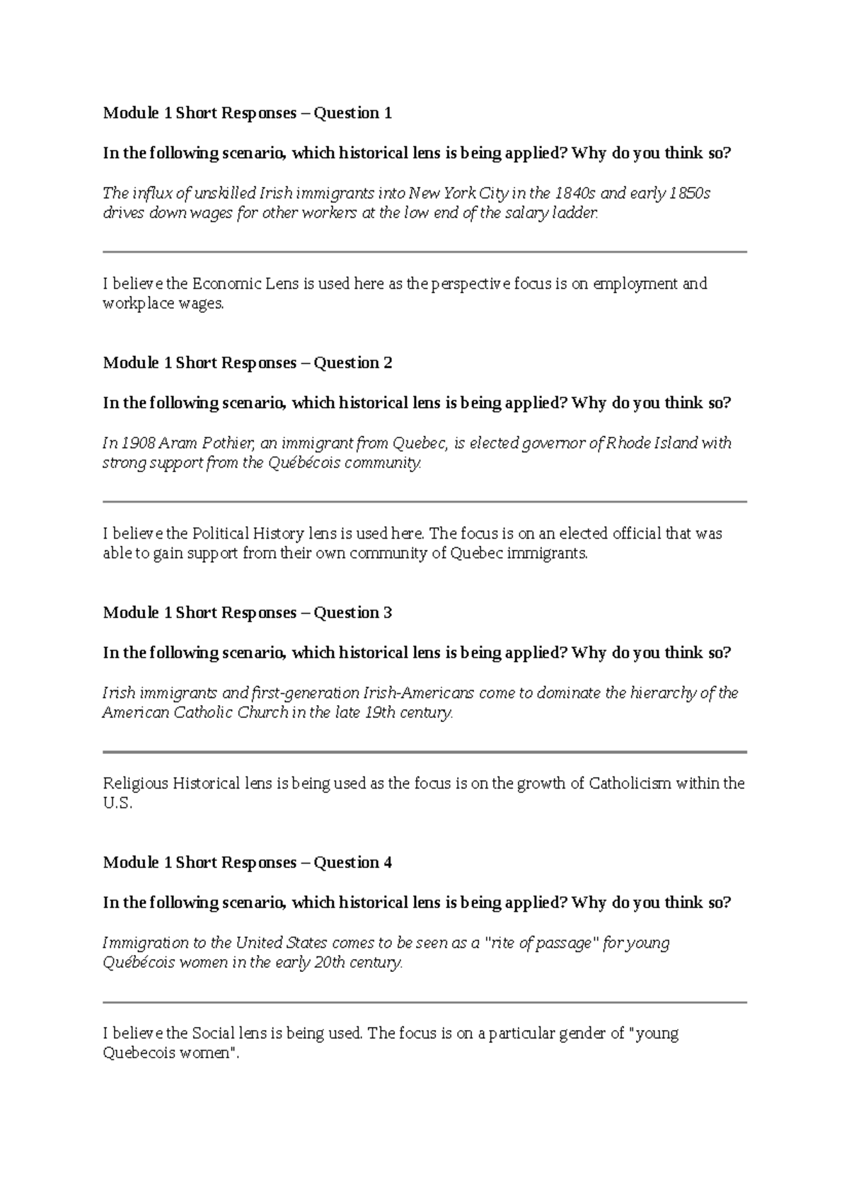 1-2 Module One Short Responses - Grade A - Module 1 Short Responses ...
