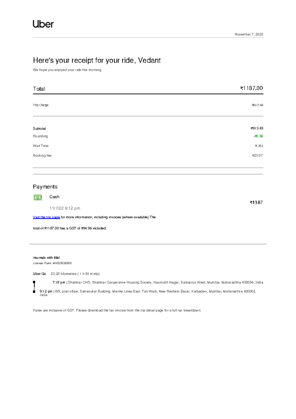 Receipt 07Nov2022 145629 - November 7, 2022 Here's your receipt for ...