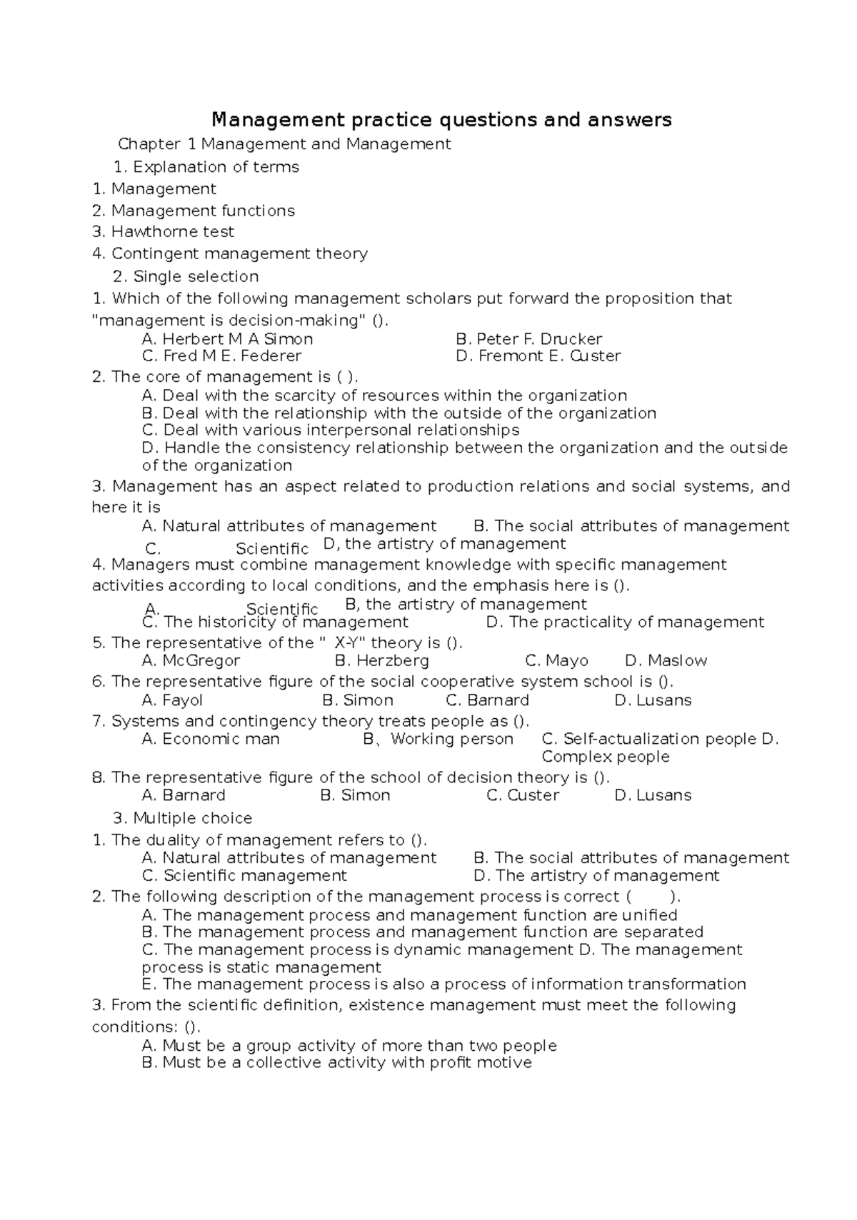 Management practice questions and answers - A. Herbert M A Simon C ...