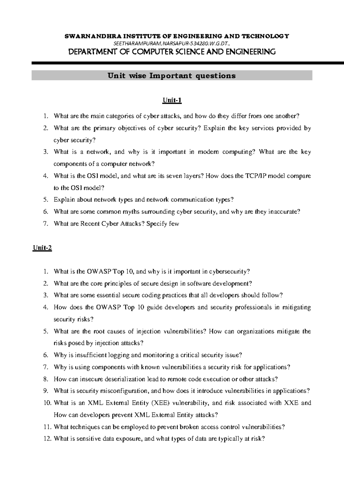 SCT Important questions - SWARNANDHRA INSTITUTE OF ENGINEERING AND ...