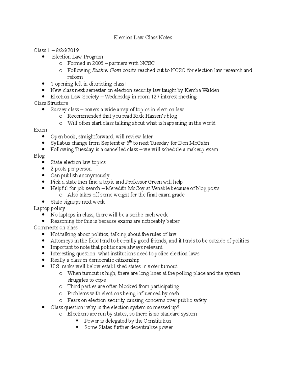 8 27 1 Lecture Notes 1 Election Law Class Notes Class 1 8 26