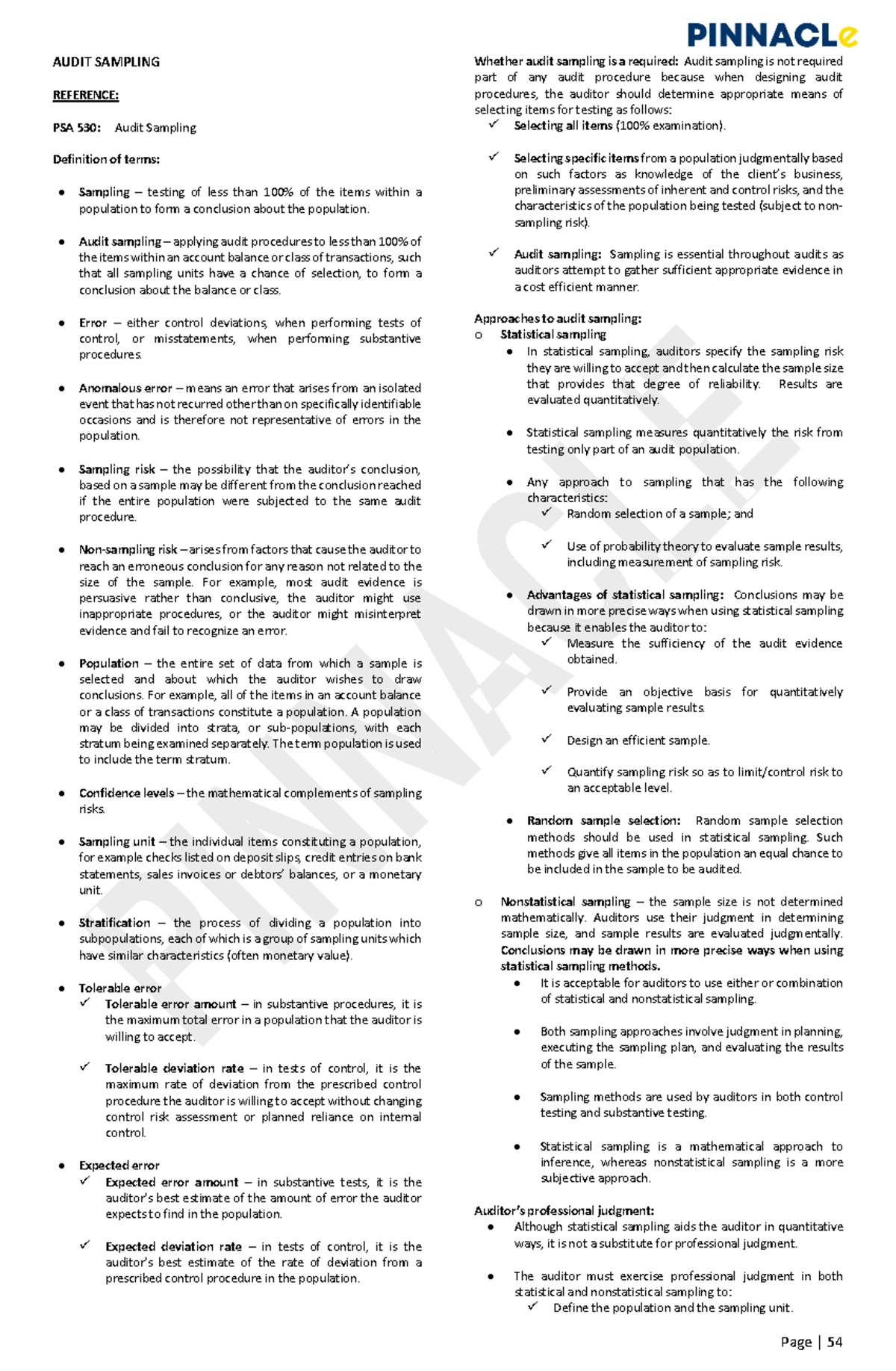 Audit Sampling - AUDIT SAMPLING REFERENCE: PSA 530: Audit Sampling ...
