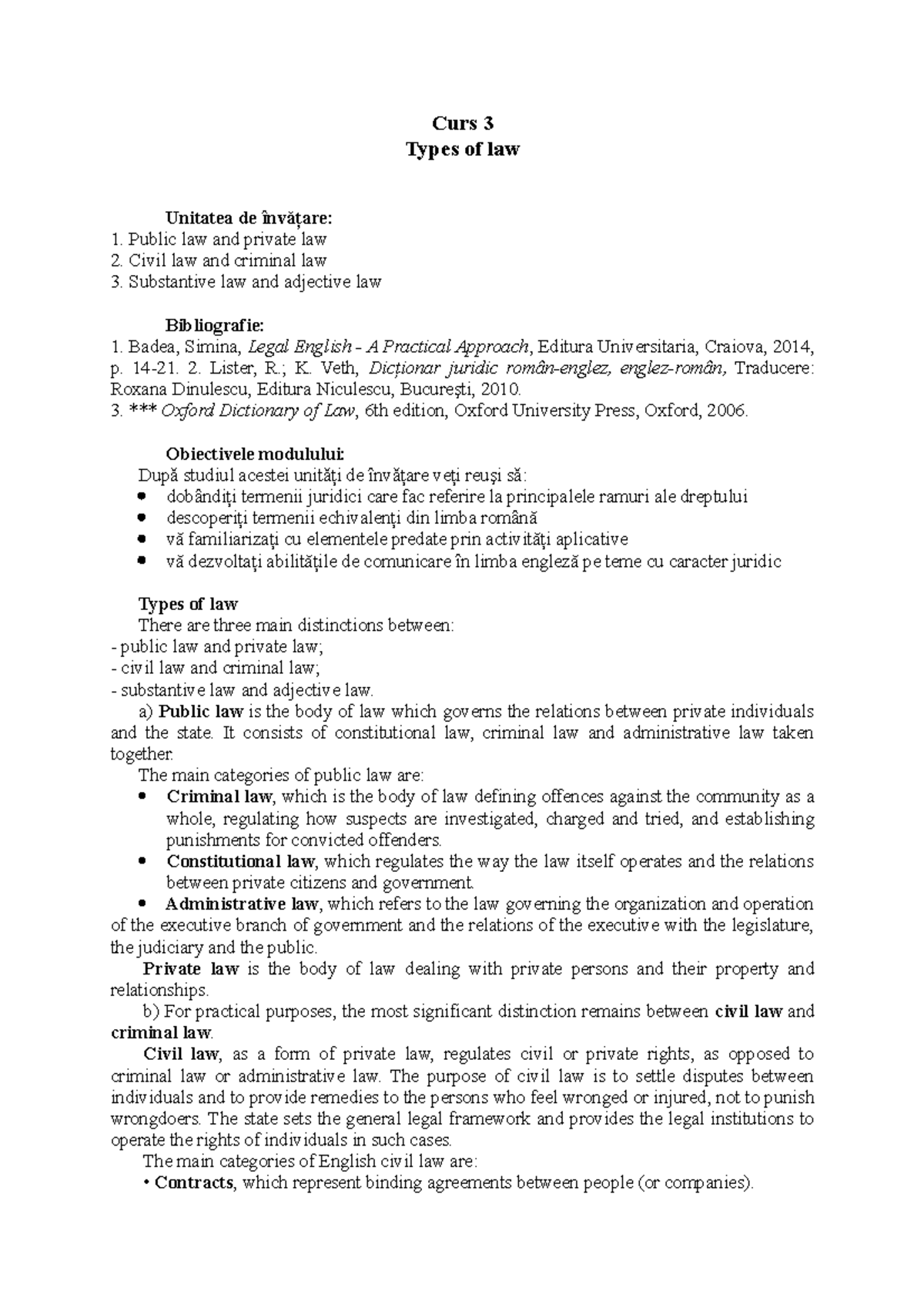 Curs 3 - Types OF LAW - Lecture notes 2 - English - UniTBv - Studocu