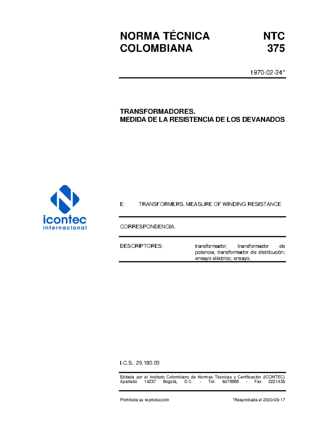 NTC 375 - NTC - NORMA TÉCNICA NTC COLOMBIANA 375 1970-02-24 ...