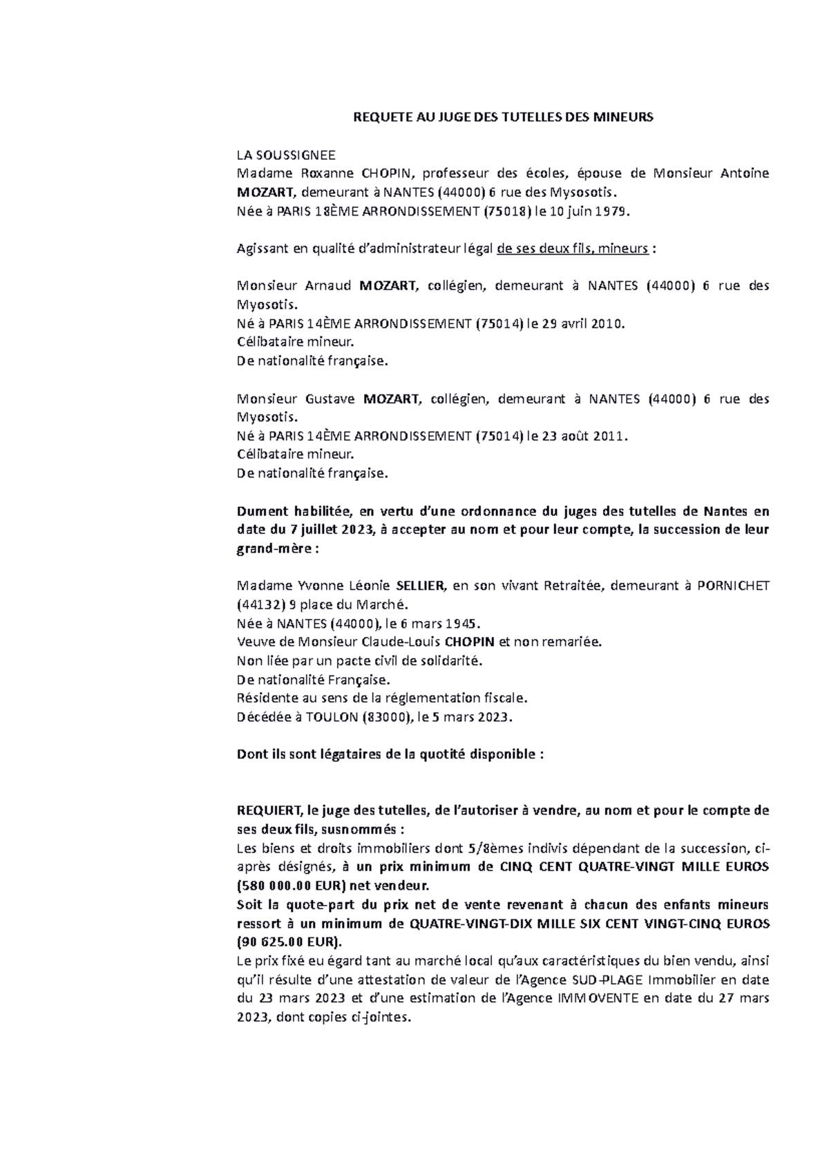Requête Au Juge Des Tutelles