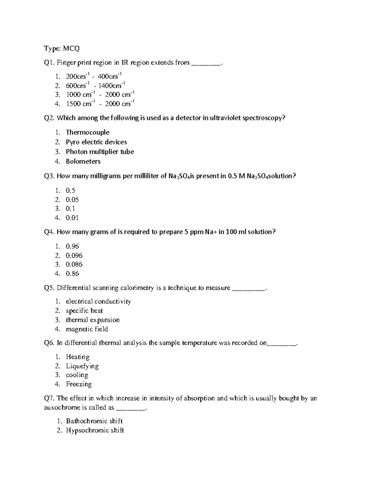 Sample MCQ Analytical Chemistry Sem I paper PSCH104 Backlog - Type: MCQ ...