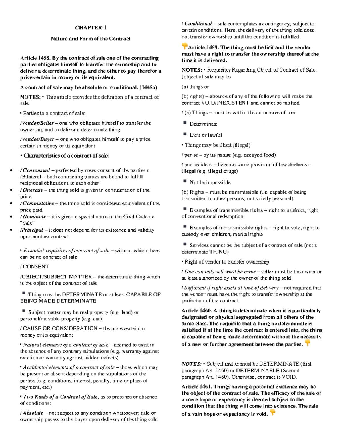 Chapter 1 - rfbt 1 - CHAPTER 1 Nature and Form of the Contract Article ...