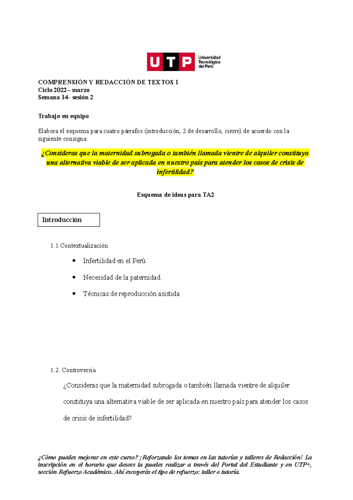 S14.s2-Esquema para PC2 (material) 2022 marzo resuelto - COMPRENSIÓN Y REDACCIÓN DE TEXTOS I ...