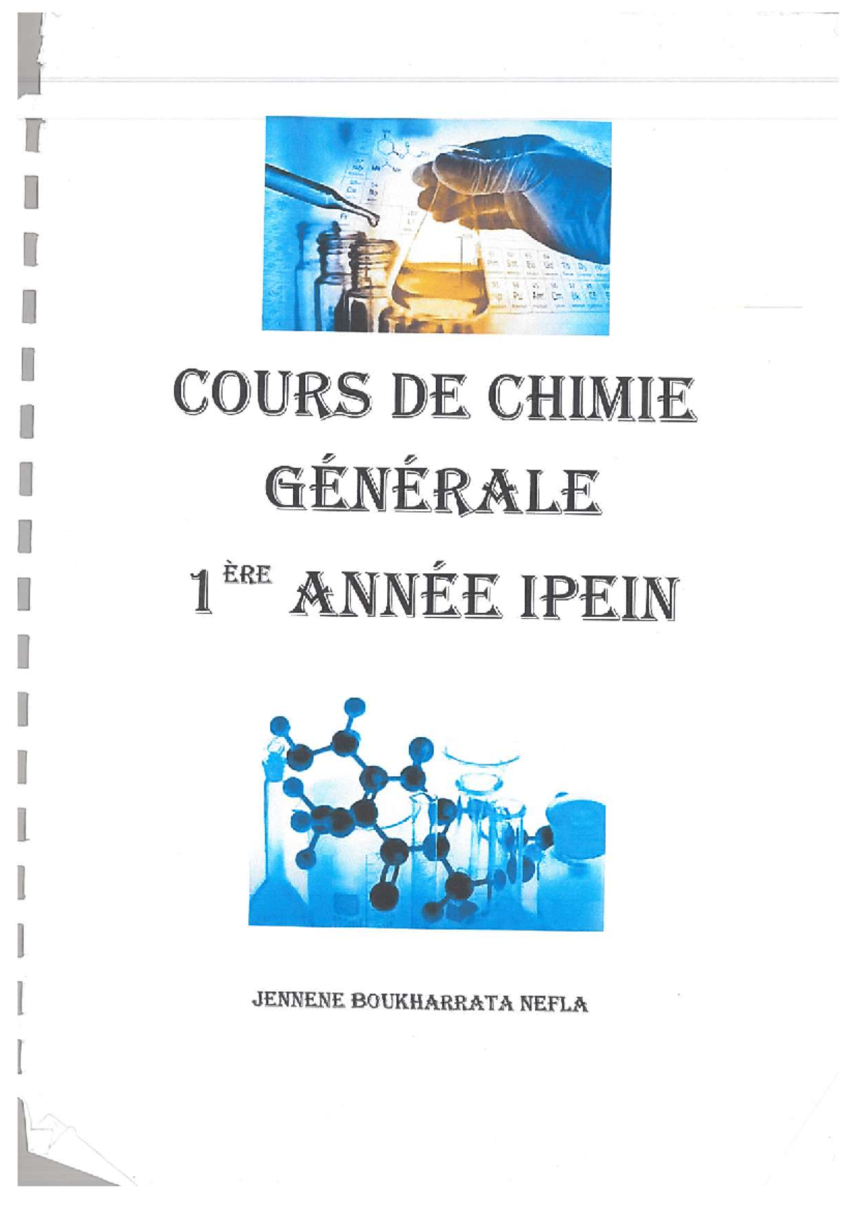 Atomistique B. Nefla Ipein Cours - Cat COURS DE CHIMIE GÉNÉRALE 1 ERE ...