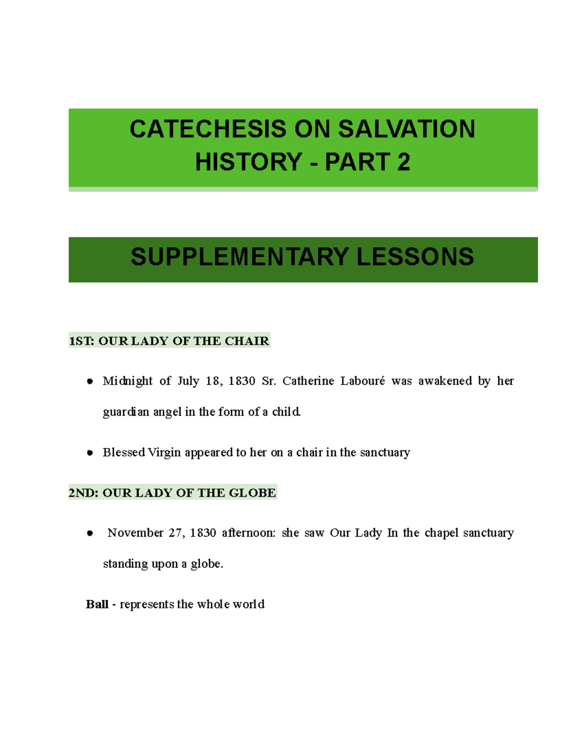 Catechesis ON Salvation History - PART 2 - CATECHESIS ON SALVATION ...