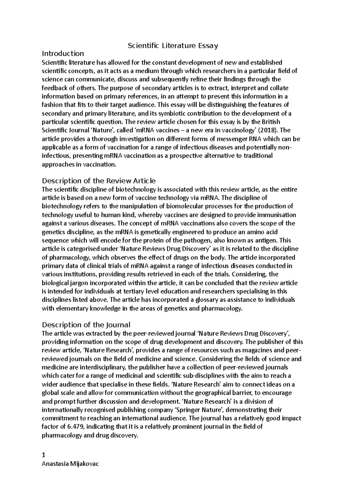 Scientific essay - BABS1201 - BABS1201 - UNSW Sydney - Studocu