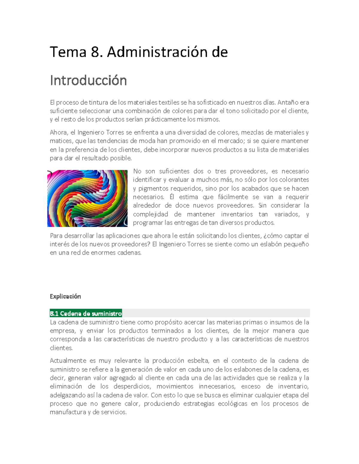 Tema 8. Administración de materiales - Tema 8. Administración de materiales Introducción El ...