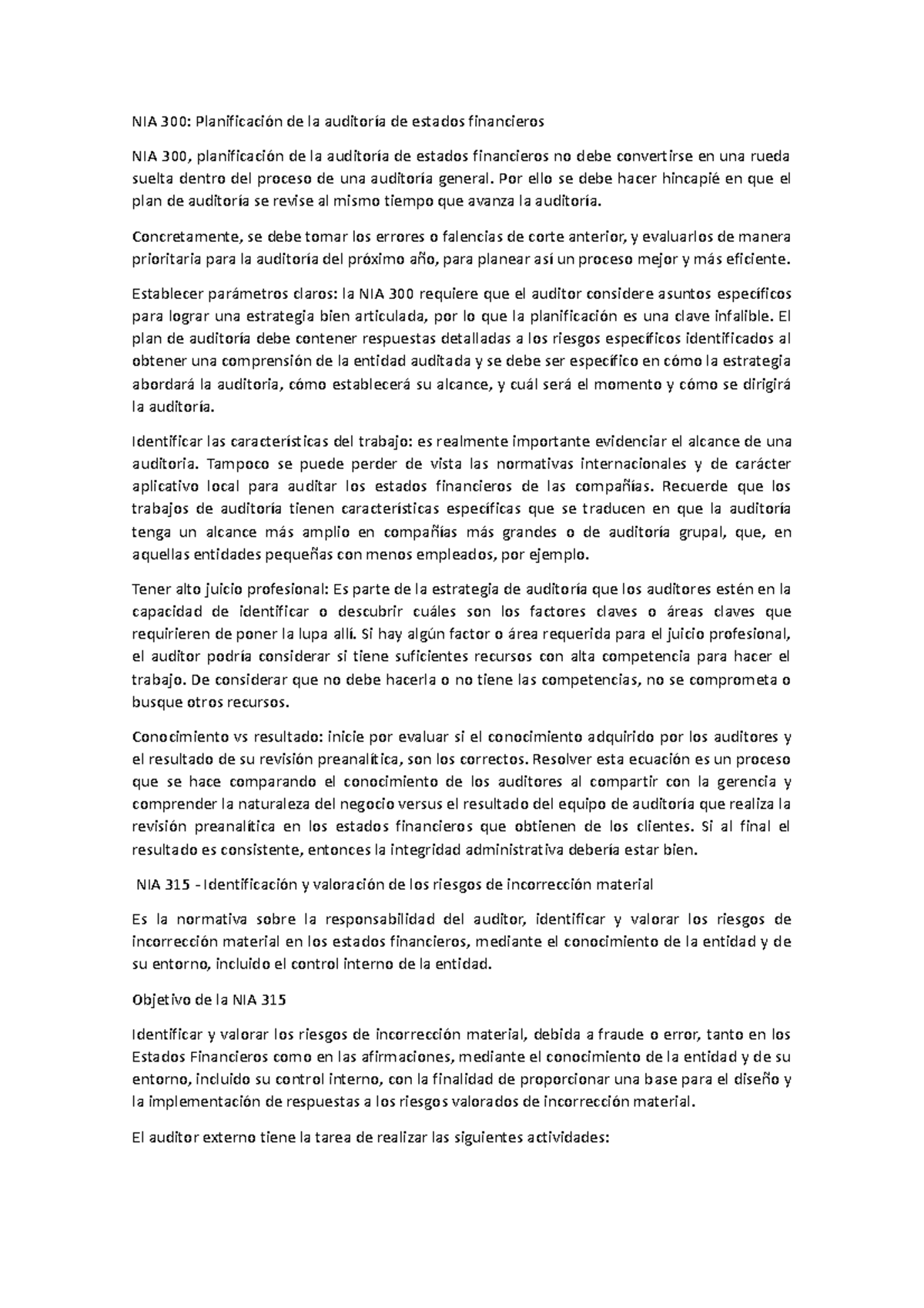 NIA 300 - conceptos - NIA 300: Planificación de la auditoría de estados ...