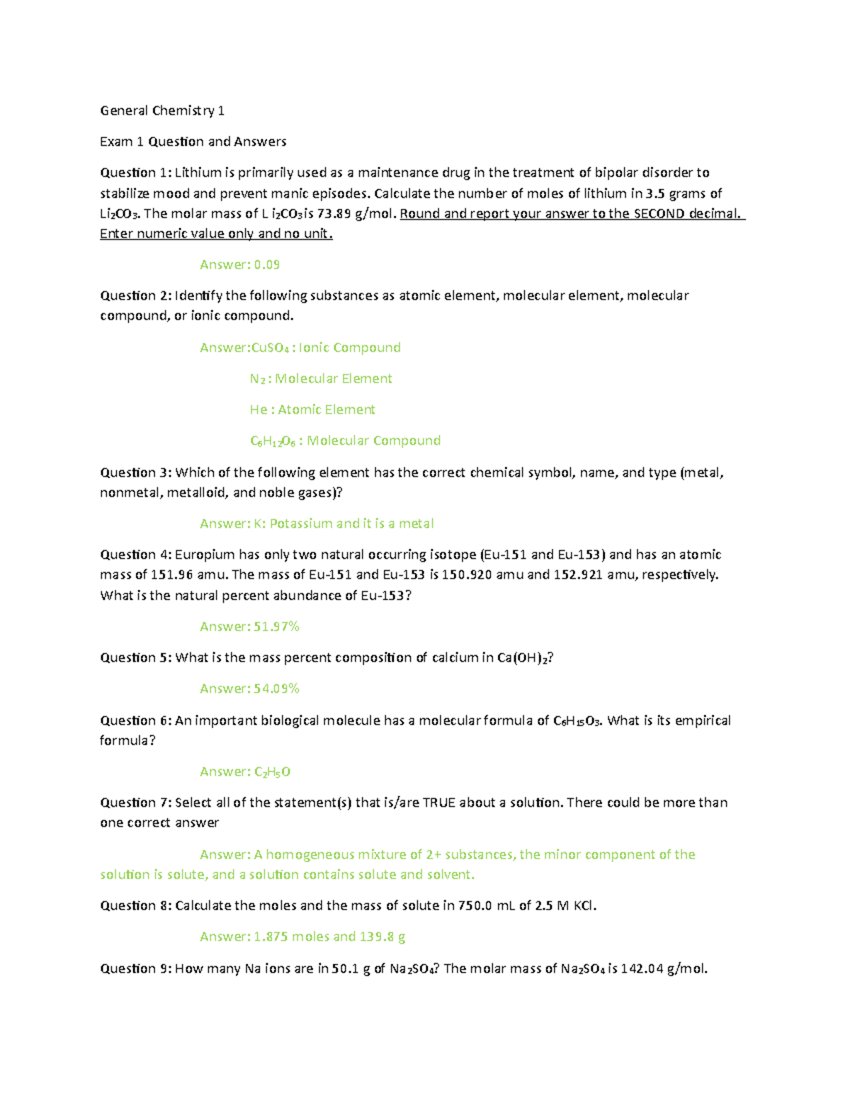 Exam 1 - The Question and Answers for Exam 1 (Lessons 1-2) for General ...