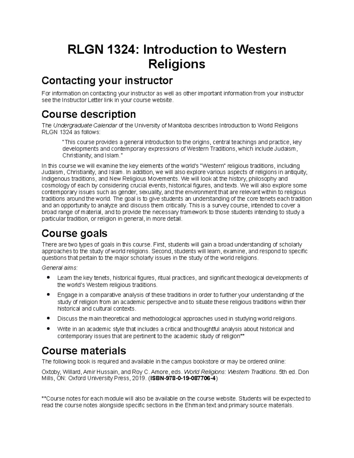 RLGN 1324 D01 Syllabus Western Traditions Winter 2021 - RLGN 1324 ...